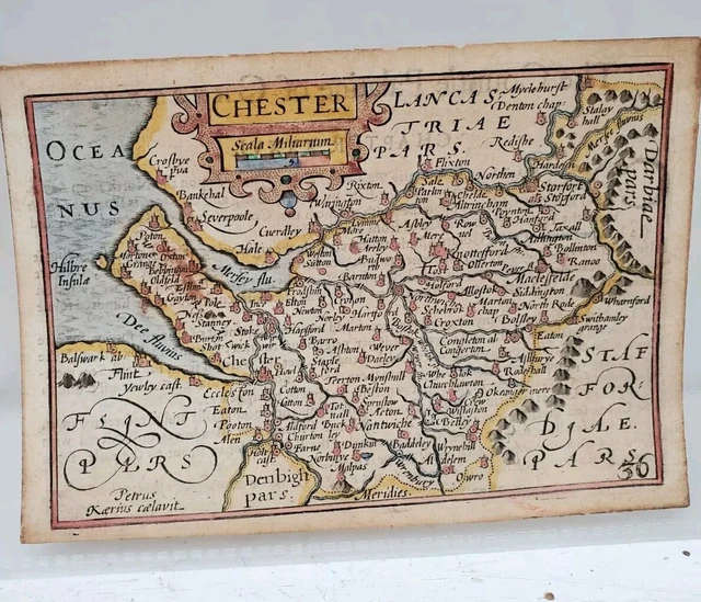17TH CENTURY ANTIQUE Map CHESTER Cheshire by Pieter Van Den Keere c ...