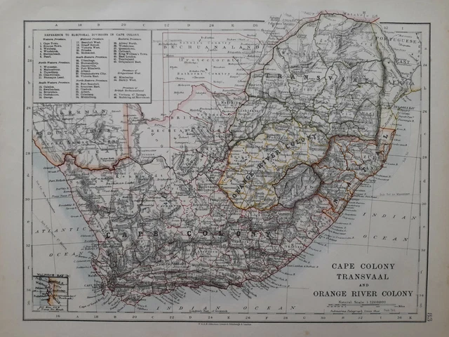 1912 MAP SOUTH Africa Cape Colony Transvaal Orange River Colony ...