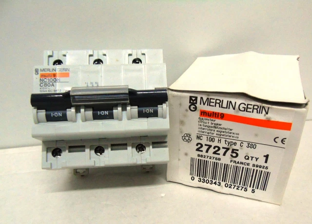 MERLIN GERIN MULTI 9 NC100H C380 80A Type C Triple Pole Heavy Duty MCB ...