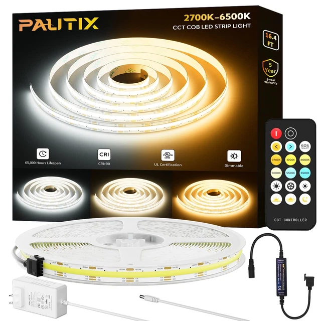 COB LED STRIP Lights 2700K-6500K CCT Tunable White UL-Listed Dotless ...