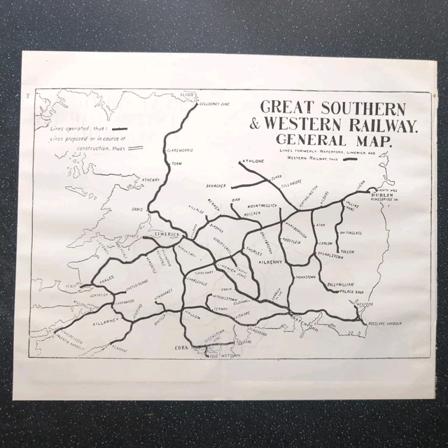 ORIGINAL 1918 RAILWAY Map of Great Southern and Western Railway General ...