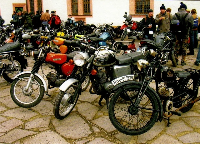 ANSICHTSKARTE: MOTORRAD SIMSON S50 B2, MZ TS 150 und Rixe Moped, DDR ...