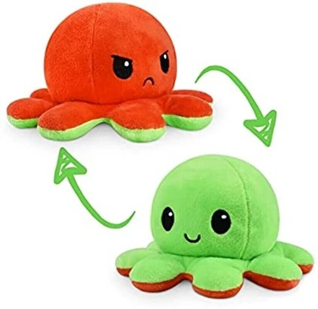 TEETURTLE THE ORIGINAL Reversible Octopus Plushie Red/Green Mood Toy ...