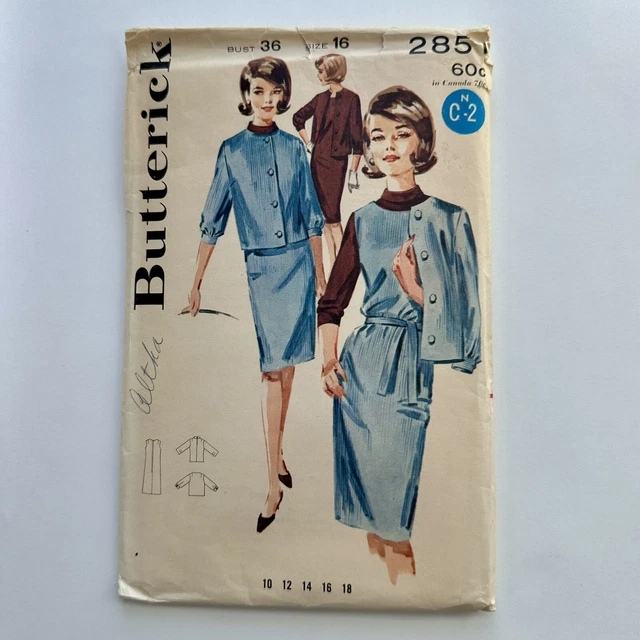 VINTAGE 1960S BUTTERICK Misses Sewing Pattern Size 16 Bust 36 Unchecked ...