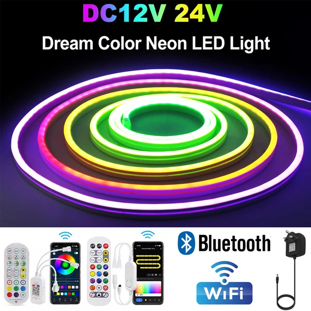 12V 24V WS2811 RGB LED Strip Neon Flex Rope Light Dimmer Waterproof IC ...