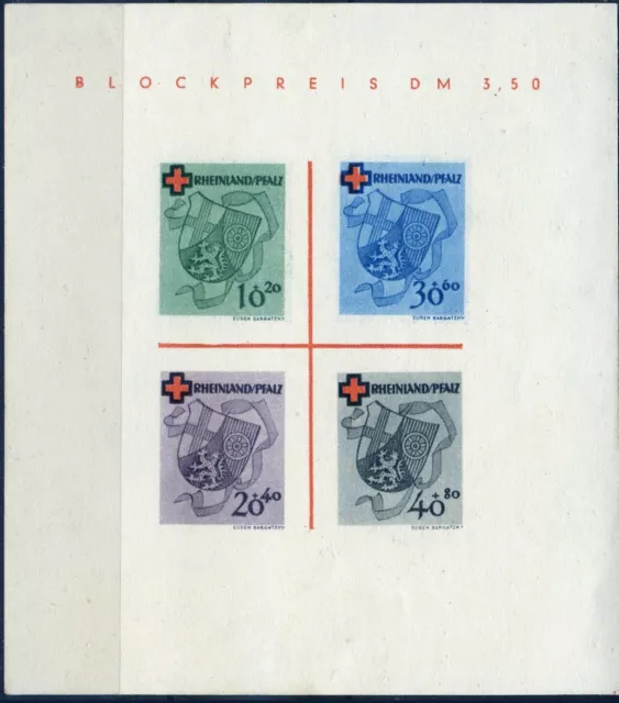 ETAT RHENO PALATIN Bloc Feuillet Croix Rouge Non Dentele N° 1 Neuf - Cote 190 € EUR 19,50 ...