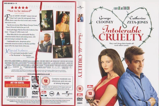 INTOLERABLE CRUELTY (DVD, 2003) George Clooney Catherine Zeta-Jones EUR ...