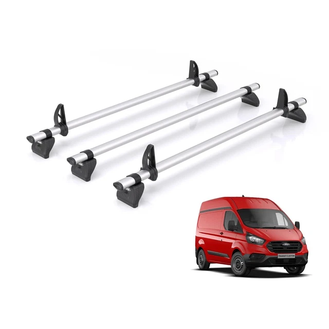 FORD TRANSIT CUSTOM Roof Rack Fits 2013-2024 GEN1 [H2] 3x Bars Rhino ...