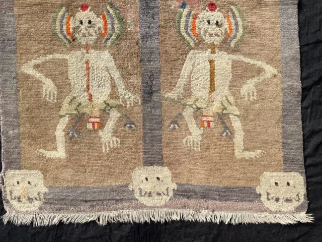 RARE TAPIS TANTRIQUE tibetain Tibetan tantric rug skeleton Citipati ...