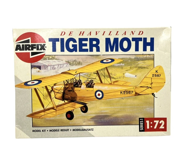AIRFIX DE HAVILLAND Tiger Moth 1:72 scale model kit 01015. Brush & poly ...