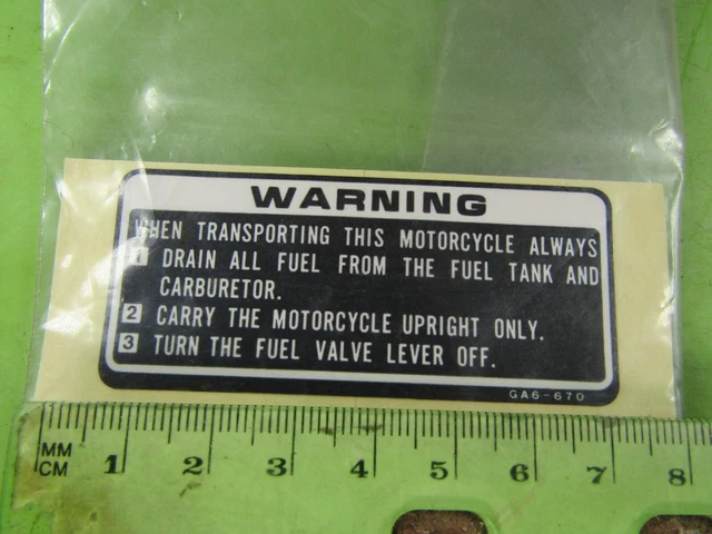 HONDA MOTORCYCLE WARNING Decal CB450-CB750🔥Vinyl Peel and Stick🔥NOS🔥OEM ...
