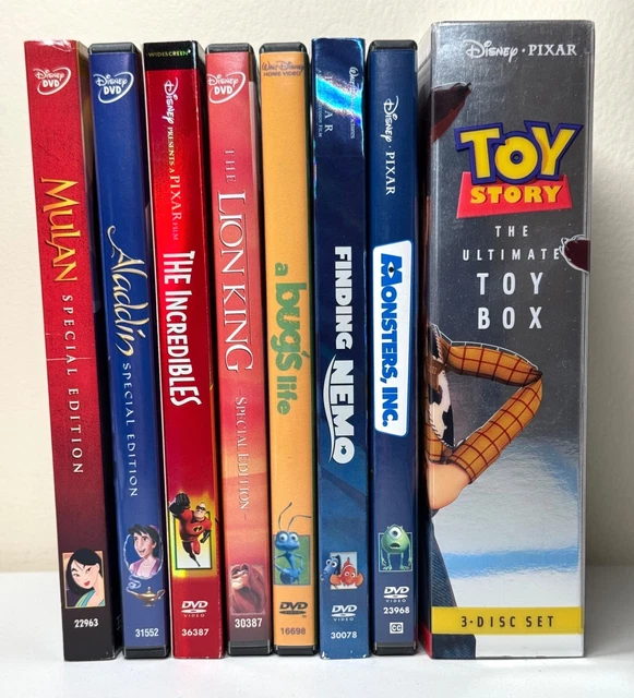 DISNEY PIXAR DVD Lot (8) Toy Story Box Set Lion King Aladdin Nemo ...