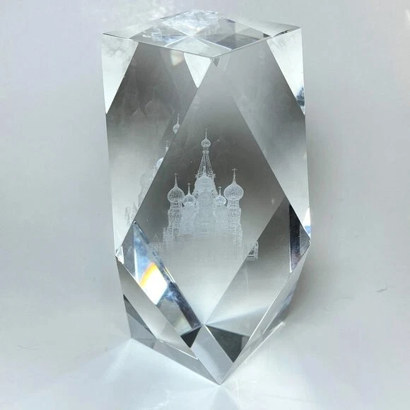 3D CRYSTAL GLASS Laser Cut Etched Paperweight Moscow Russia Red Square ...