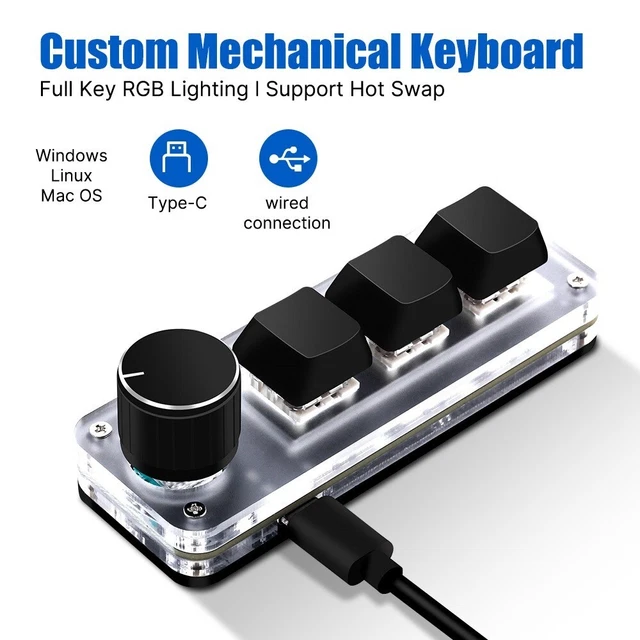 3 KEY MINI Keypad Wireless USB 2 in 1 Mechanical Gaming Macro Keyboard ...