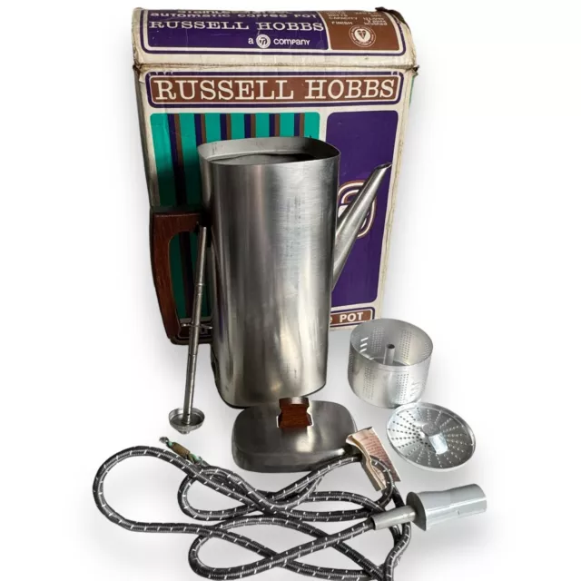 RUSSELL HOBBS COFFEE Percolator Model 3008 Stainless/Teak Boxed Vintage ...