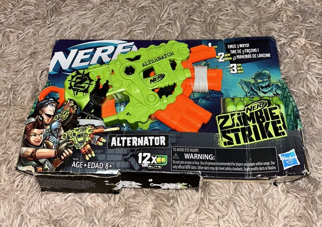 NERF ZOMBIE STRIKE Alternator Blaster Toy Gun with 12 Soft Darts Fires ...