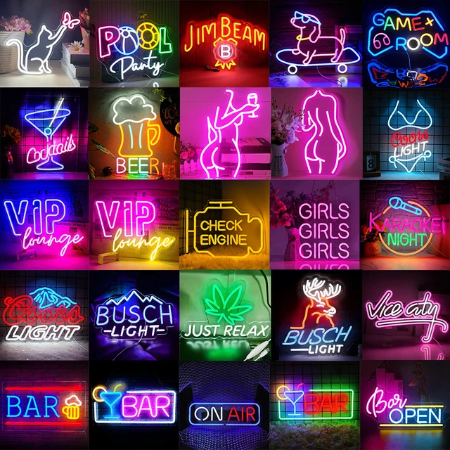 LARGE LED NEON Signs Lights Bar Party Game Room Decor Signs Hanging ...