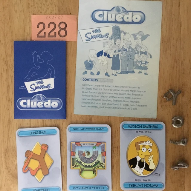 THE SIMPSONS CLUEDO Spare# -4 Weapons -set Rules 21 Cards 1 Envelope ...