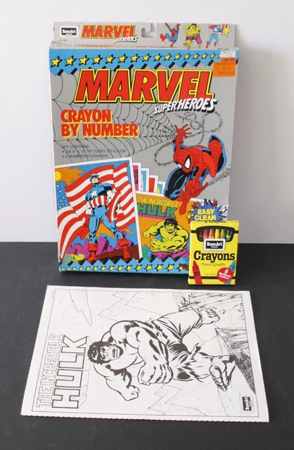 CRAYON BY NUMBER Spiderman, Hulk , Captain America Uncolored 1991 ...