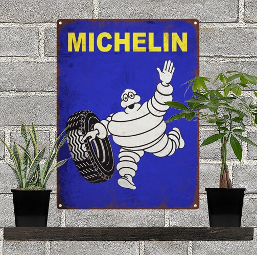 MICHELIN MAN BIKE Tires Smoking Vintage Look Advertising Metal Sign 9 x ...