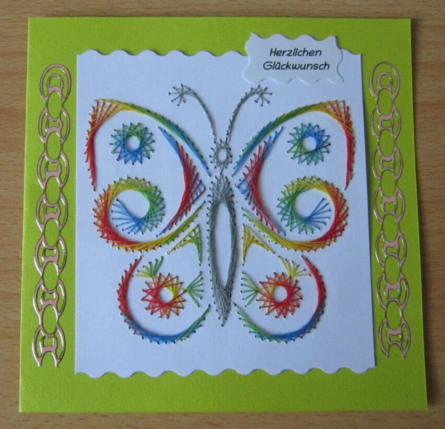3D KARTE FADENGRAFIK, Glückwunschkarte Doppelkarte mit Umschlag EUR 1,55 - PicClick DE