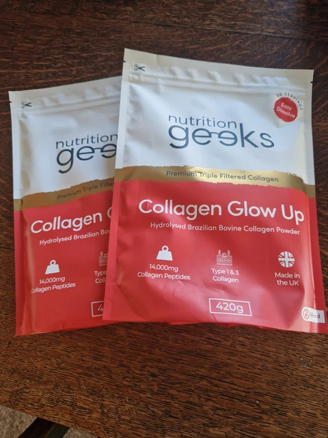 NUTRITION GEEKS COLLAGEN Glow Up Powder 14,000mg, 420g X 2 Packets £26. ...