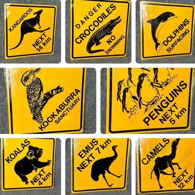 VINTAGE AUSTRALIAN ROAD signs animal crossing koala kangaroo croc emu ...