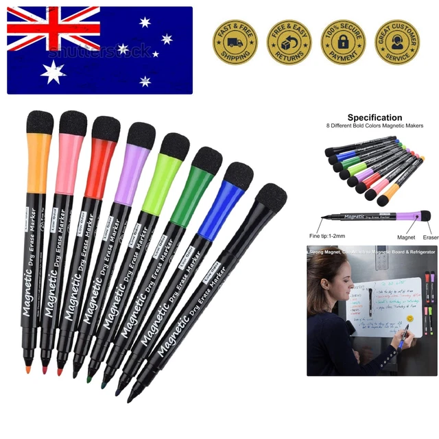 MAGNETIC DRY ERASE Markers - Fine Tip, Assorted Colors, 8 Pack, Low ...