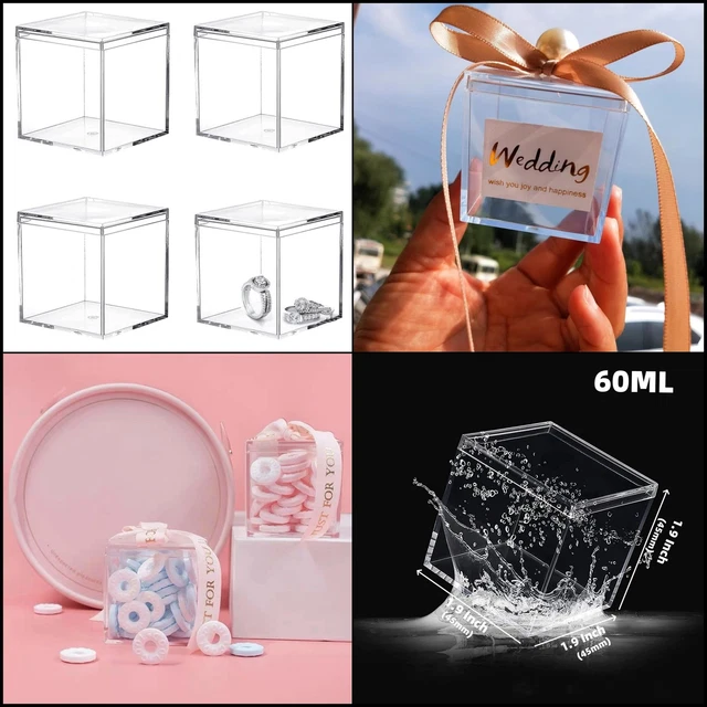 CLEAR ACRYLIC BOX With LId,C, 4 Pack Acrylic Plastic Square Cube Small ...