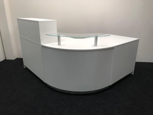 RECEPTION DESK RECEPTION Counter Curved Desk Glass Shelf Aluminium ...