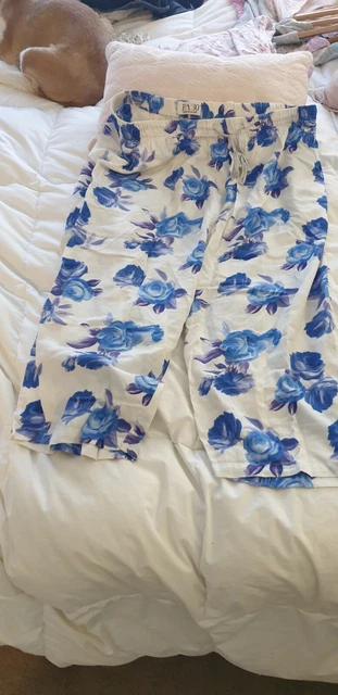 PETER ALEXANDER PYJAMAS Pants 3/4 Size Large 2+ White With Blue Flowers ...