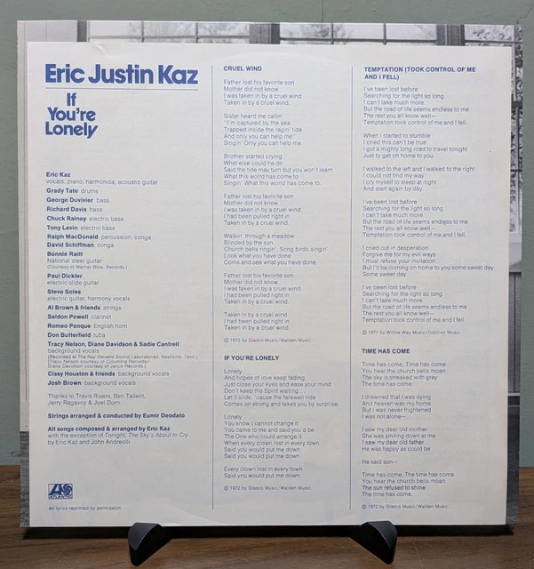 ERIC JUSTIN KAZ / If You're Lonely /ATLANTIC P-7612A/Bonnie Raitt/Chuck ...