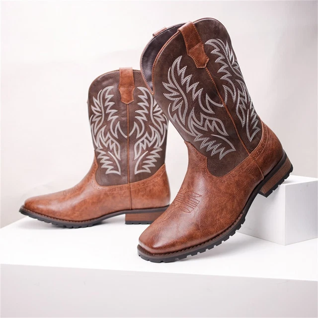 NEW 2025 HOT Western Boots Cowboy Square Toe Embroidered Classic Men's ...