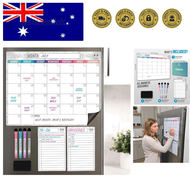 CONCEPT CORNER MAGNETIC Dry Erase Calendar Set: 1 for Fridge 16.5x13, 2 ...