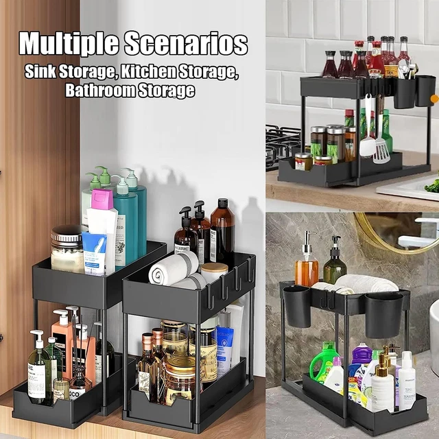 Under Sink Organizer With 2 Tier Sliding Drawers Bathroom Cabinet