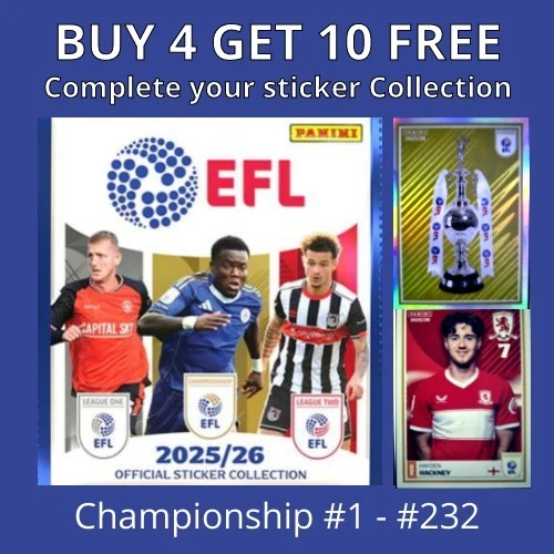 EFL 2026 PANINI Football Stickers - 2025/26 Championship Numbers #1 ...