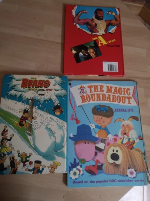 3 X ANNUALS -The Magic Roundabout 1971 - The A Team 1986 -The Beano ...