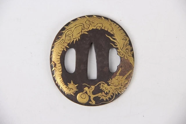 SAMURAI KATANA TSUBA Handguard Sord Antique Worrier Edo Dragon Japanese ...