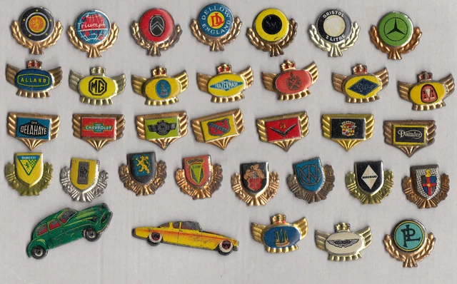 VINTAGE CAR LOGO pin badges 1960s ASTON MARTIN MG PANHARD TRIUMPH FORD ...