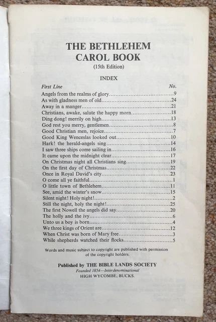 THE BETHLEHEM CAROL BOOK: 15th Edition (Words and Music) £3.49 ...