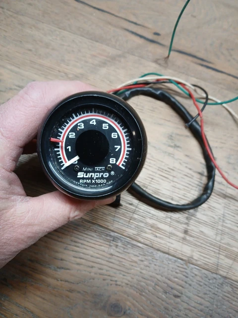 VINTAGE 2-1/2& SUNPRO Mini Tach Tachometer w Mount 8k RPM Redline $41. ...