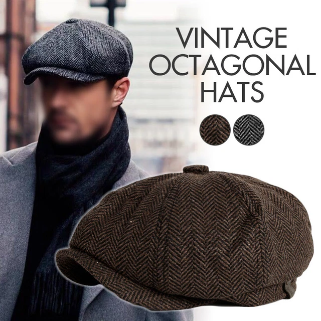 MEN BERET HAT Octagonal Newsboy Cap Flat Baker Golf Driving Boy Retro ...