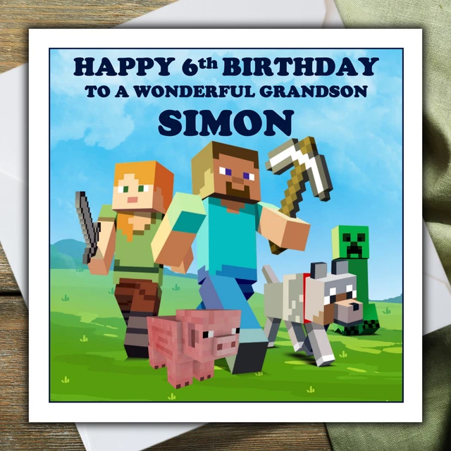 MINECRAFT THEME BIRTHDAY CARD personalised AGE RELATIONSHIP NAME £3.50 ...
