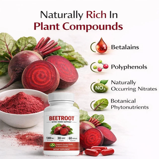 BEETROOT CAPSULES 1300MG Per Serving, Plant-Based Beet Root Extract ...