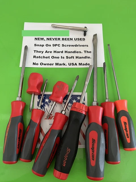 SNAP ON TOOLS screwdriver set with ratcheting one NEW hard handle $179. ...