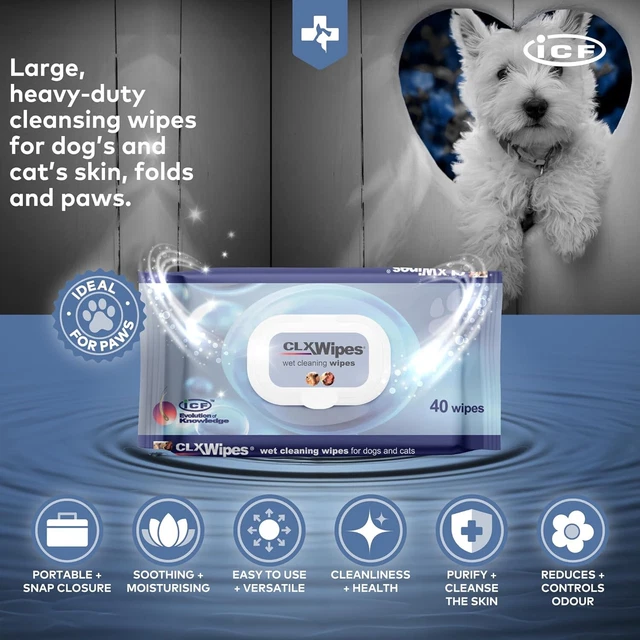 ICF - CLX Wipes - Dog Wipes Antibacterial + Antifungal - Pet Cat & Dog ...