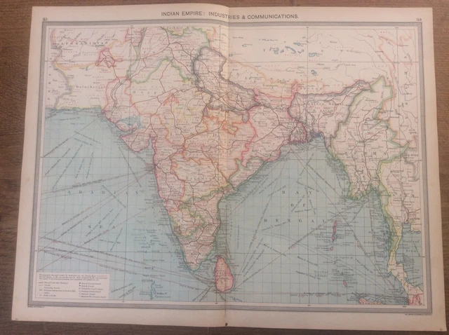 2 ANTIQUE COLOUR Maps Indian Empire & North West India c1904 Harmsworth ...