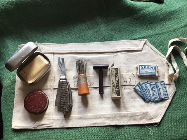 WW2 BRITISH ARMY Soldier's Shaving Kit roll with all contents original ...
