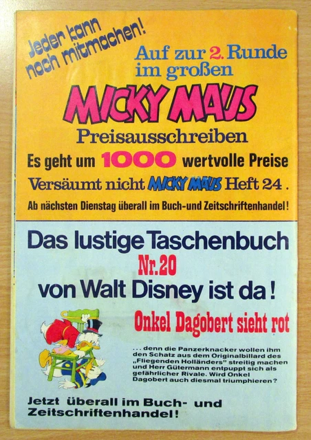 MICKY MAUS 1972 Heft 23 vom 3 Juni 1972 Mit Preisausschreiben Ehapa ...