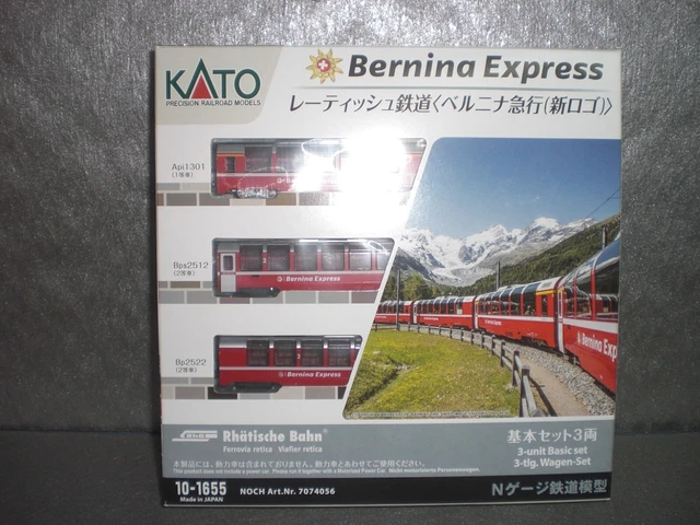 KATO RHB BERNINA EXPRESS NEW LOGO PASSENGER CARS 3 CAR SET NEW £49.95 ...